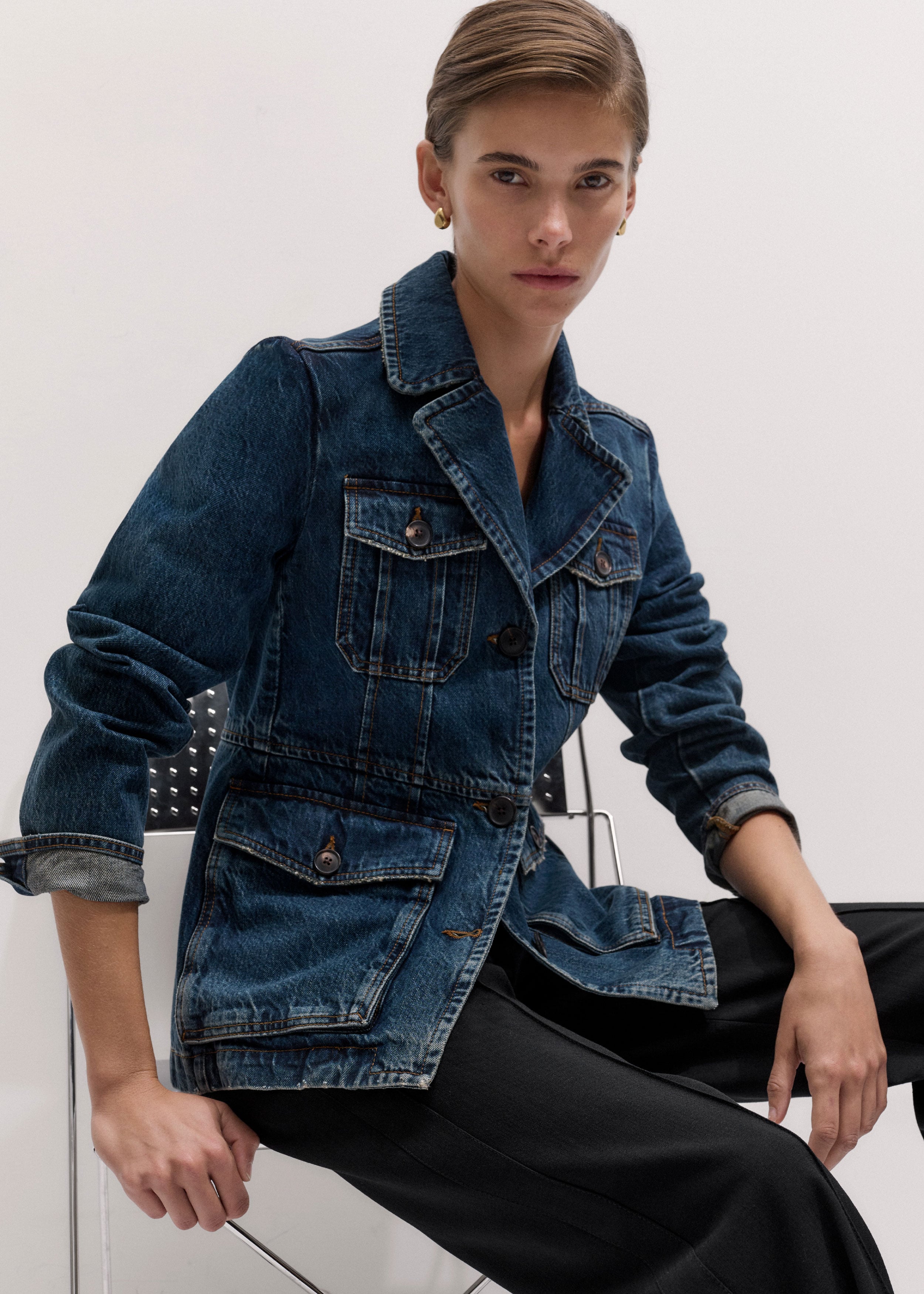 ME+EM ME+EM Slim Fit Denim Utility Jacket with Contrast Stitching